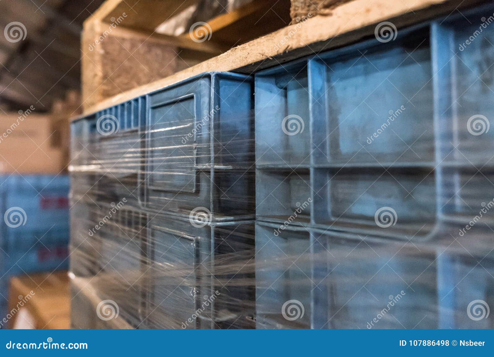 Close-up of Blue Plastic Transportation Crates Seen within a ...