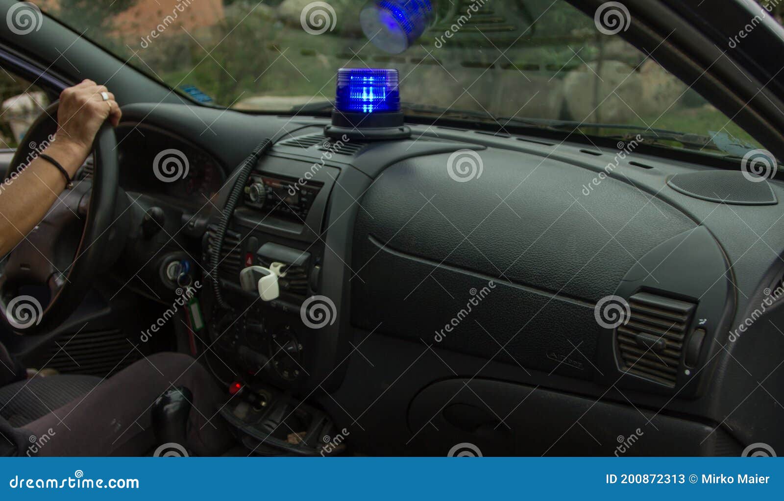 Close-up of a Blue Police Flashing Light on Inside the Car Stock Image ...