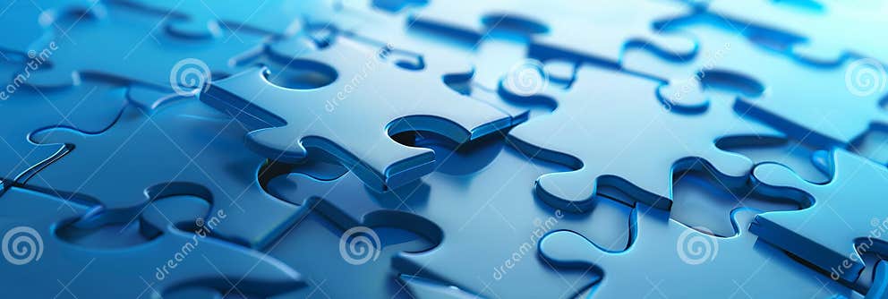 Close-up of Blue Puzzle Pieces Interlocking Against a Blue Background ...