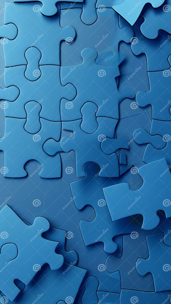 Close-up of Blue Puzzle Pieces Interlocking Against a Blue Background ...