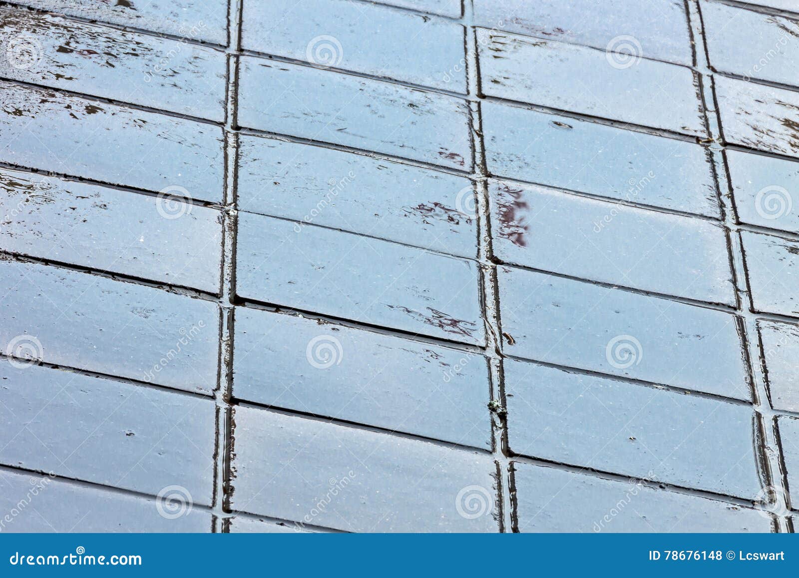 Close Up Blue Reflections and Grunge on Wet Tiles Stock Photo - Image ...