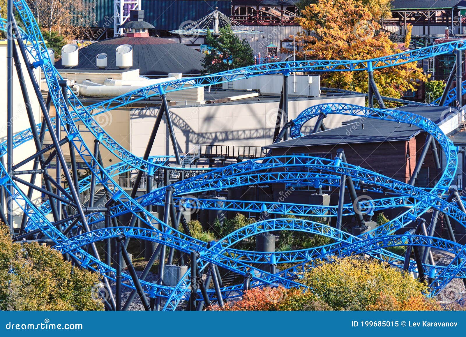 The Close-up of the Blue Roller Coaster Stock Image - Image of metal ...
