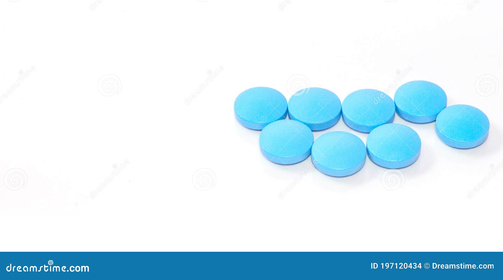 Close-up of Blue Round Tablets on a White Background, Banner Stock ...