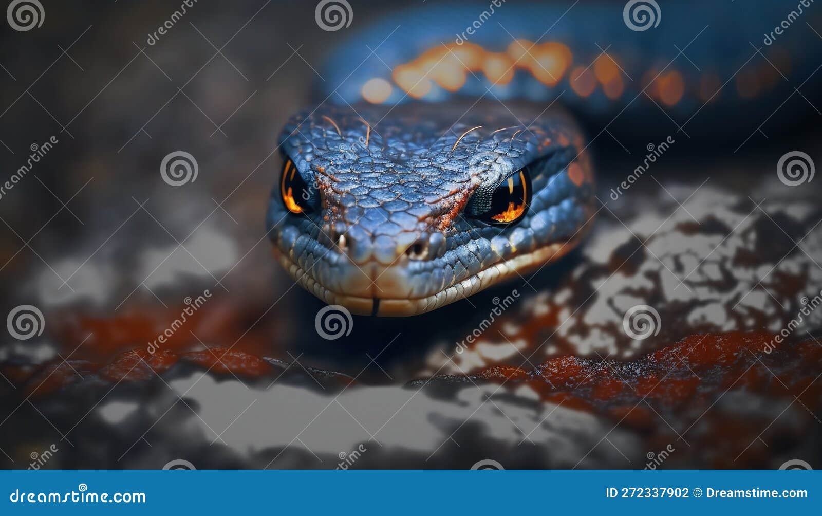 A Close Up of a Blue Snake on a Rock Surface Stock Illustration ...
