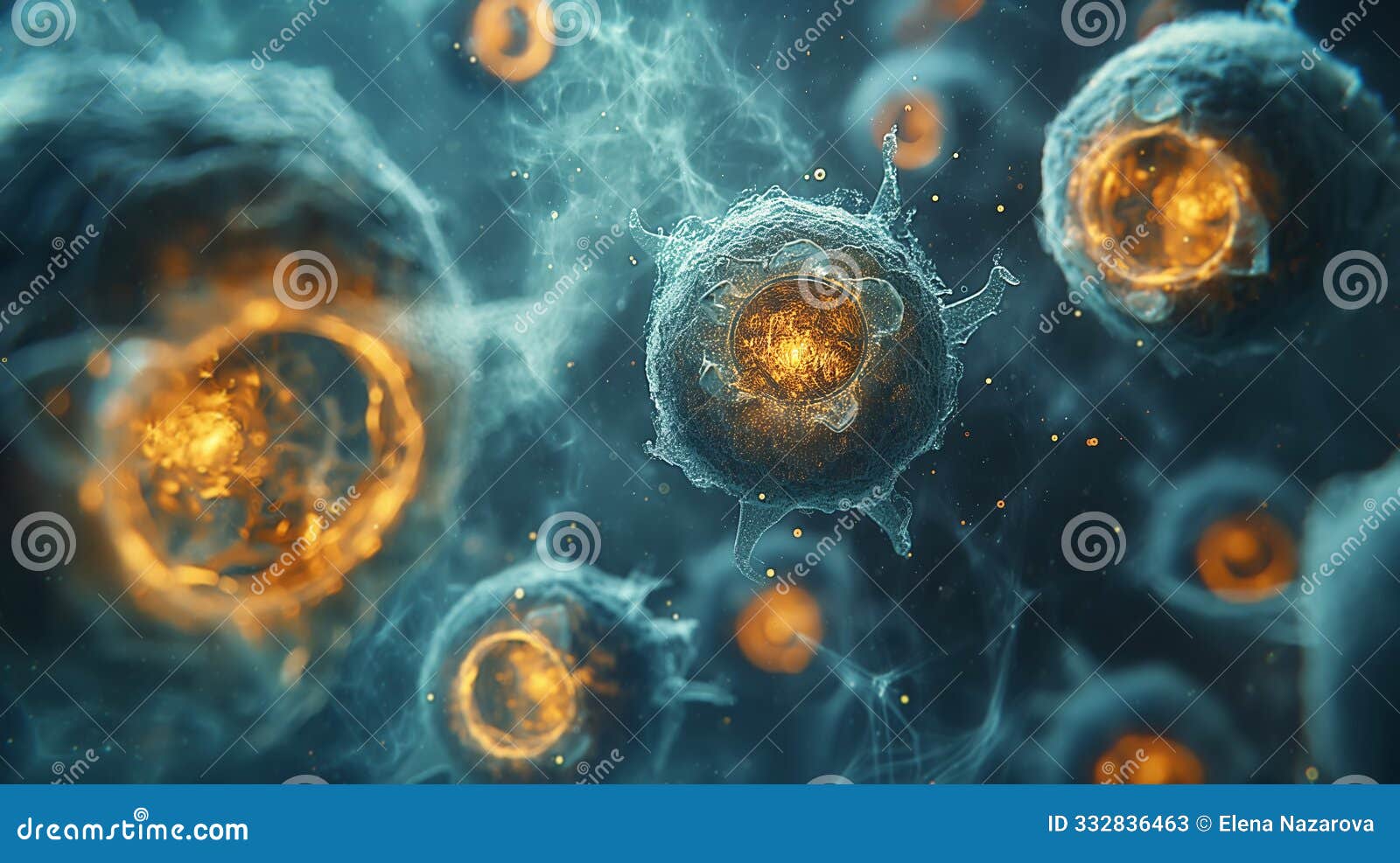 Close-up of Blue Spherical Bacteria on Cellular Structure Background ...