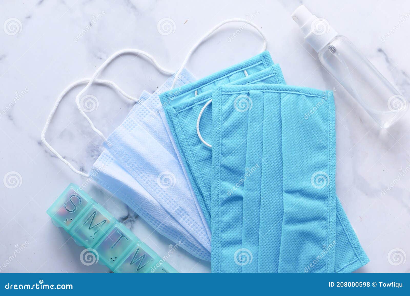 Close Up of Blue Surgical Masks on Table Stock Photo - Image of blue ...