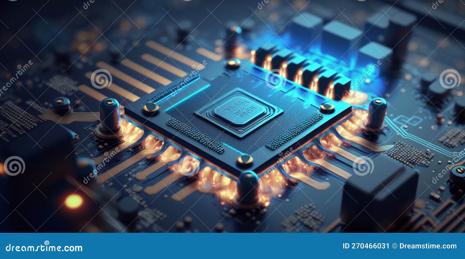 Close-up of Blue-Toned Processor on Motherboard with Bokeh Effect Stock ...