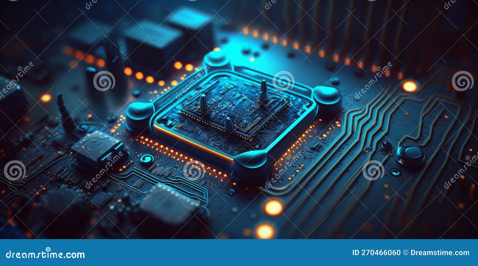 Close-up of Blue-Toned Processor on Motherboard with Bokeh Effect Stock ...