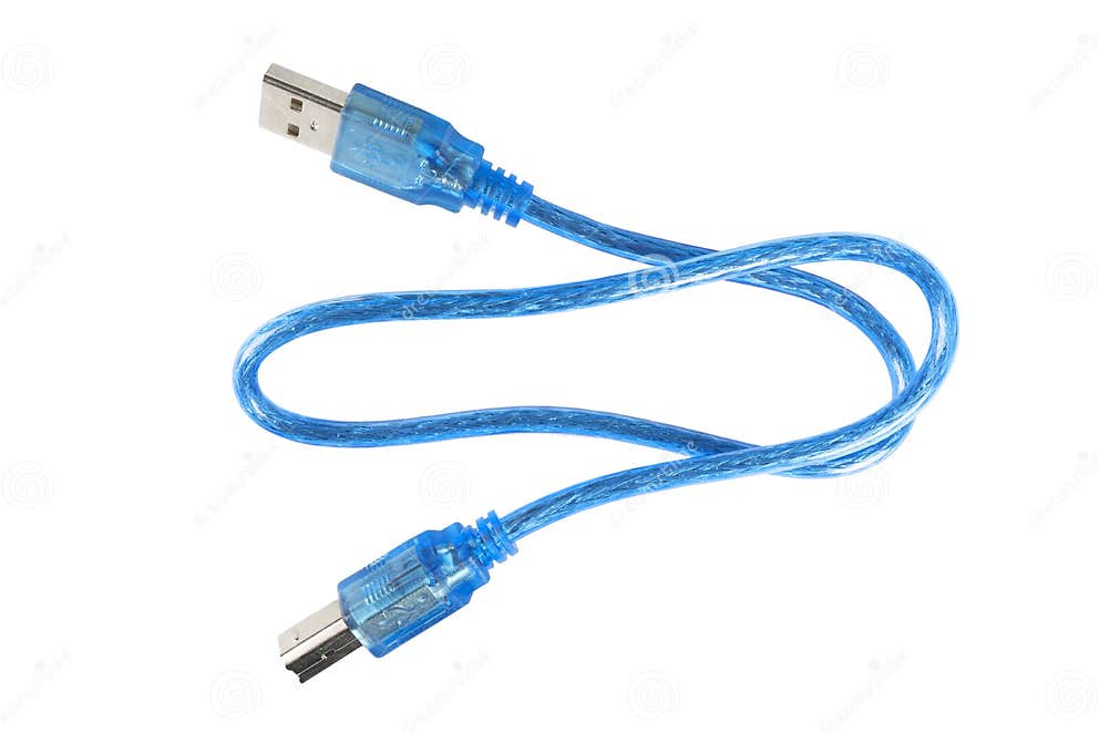 Close Up Blue USB Cable Plug Isolated on White Background. USB Data and ...