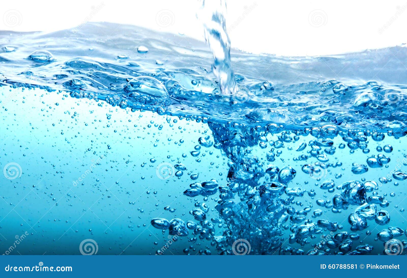 Close Up Blue Water Splash with Bubbles on White Background Stock Image ...