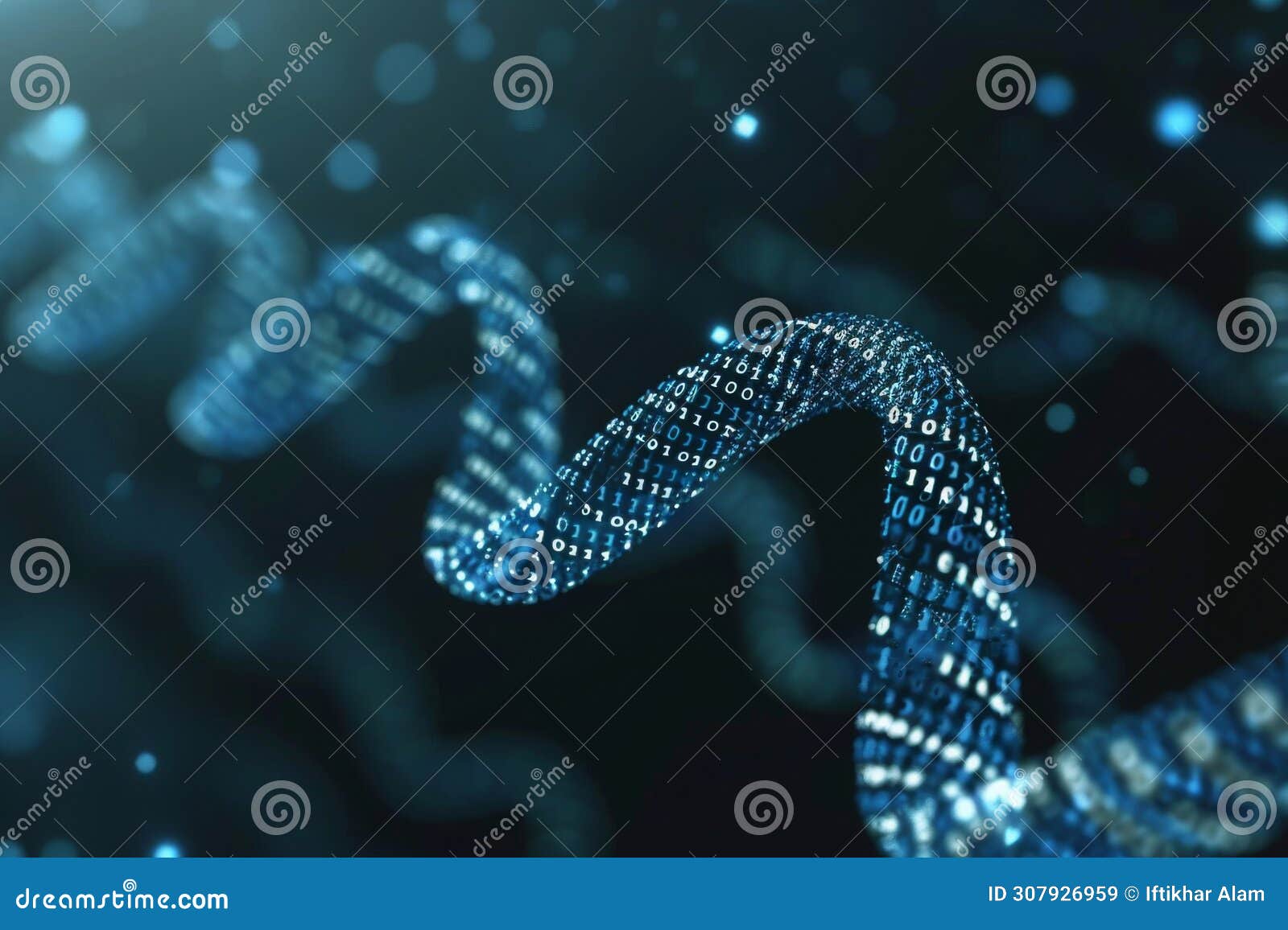 Close Up of Blue and White Structure, Binary-code Themed DNA Helix ...