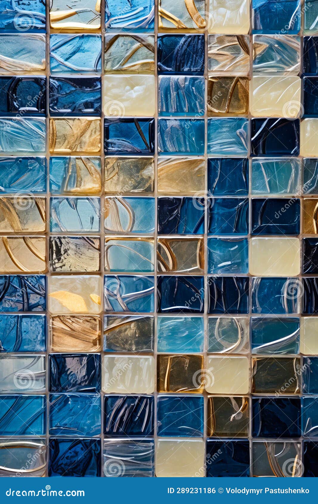 Close Up of Blue and Yellow Tile Wall with Pattern. Generative AI Stock ...