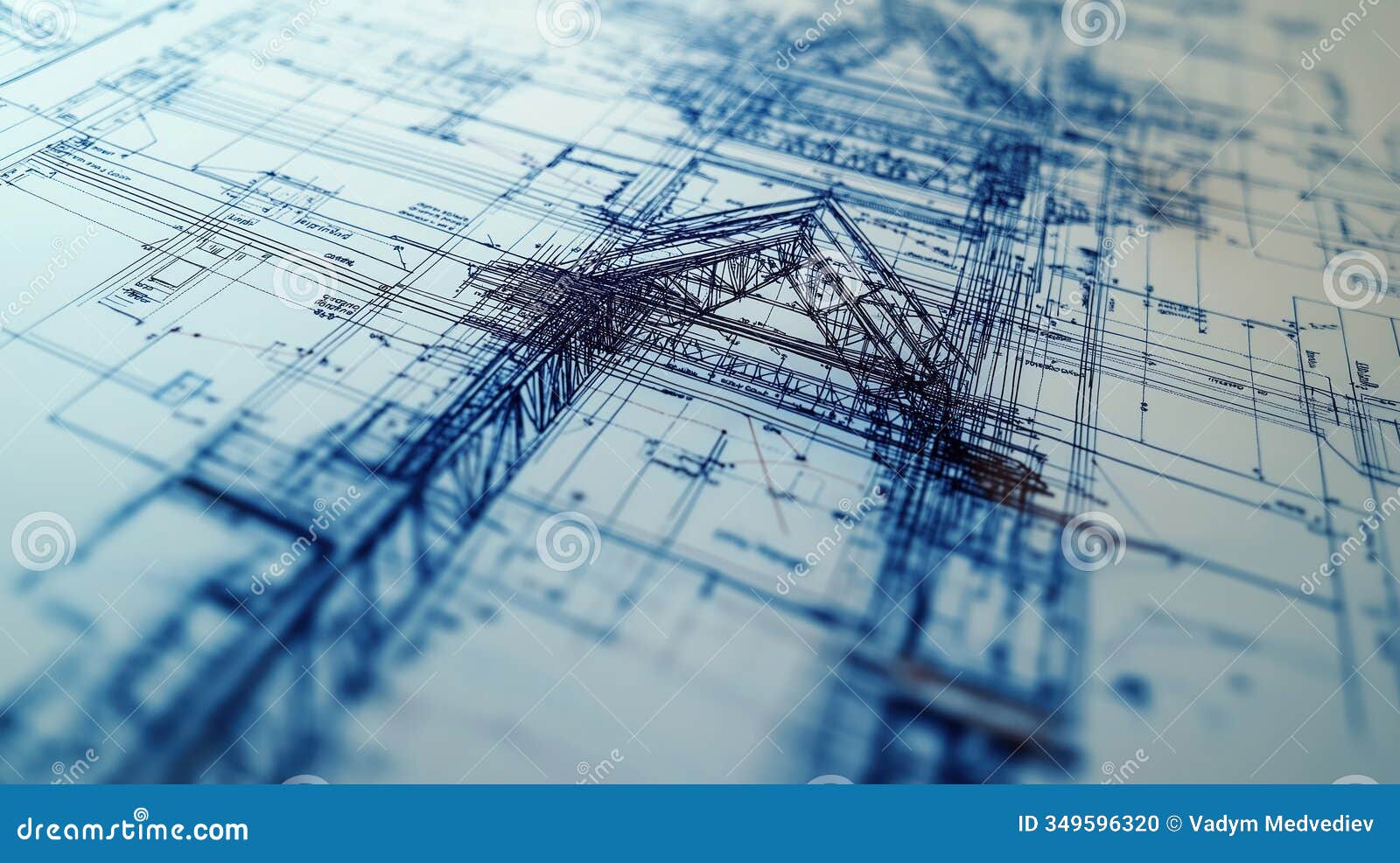 Close-up Blueprint Design for New Bridge. Intricate Details ...