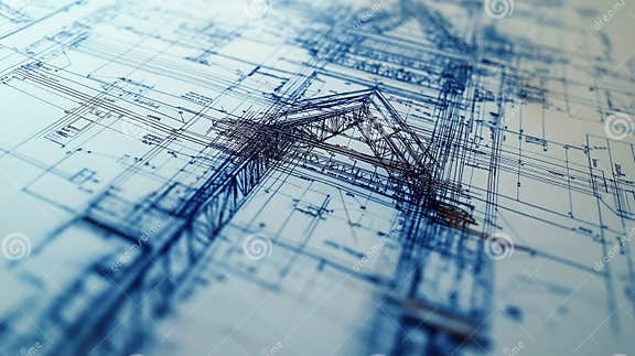 Close-up Blueprint Design for New Bridge. Intricate Details ...