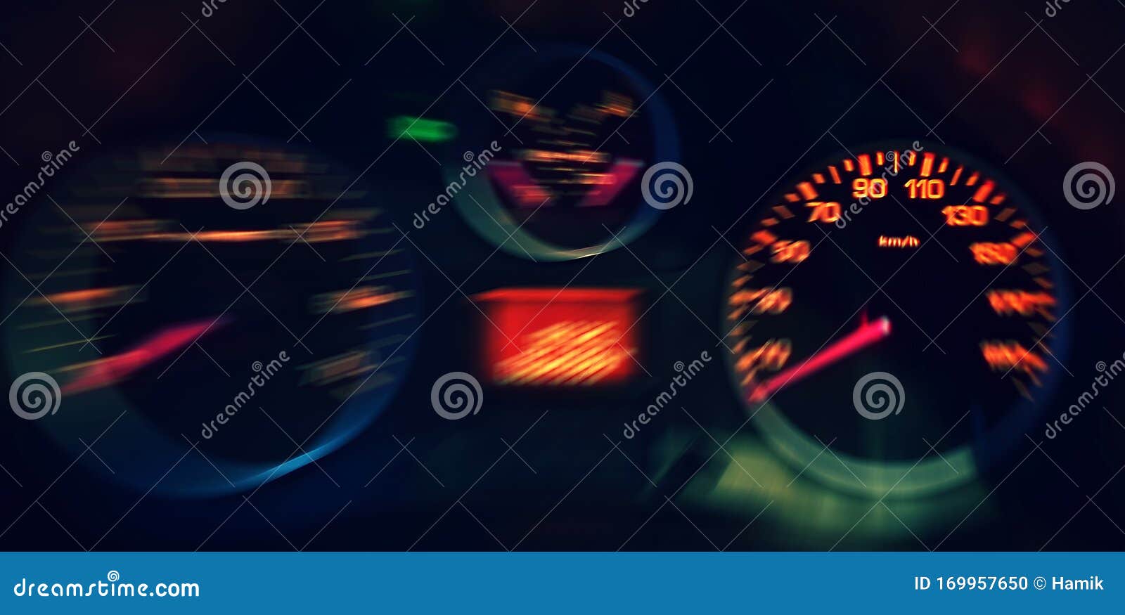 A Close Up of the Blurred Illuminated Speedometer in Car Stock Photo ...