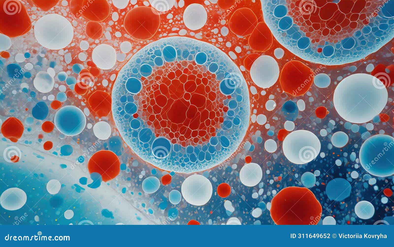 Close-up of Body Cells Under Microscope, Red and Blue Colors ...