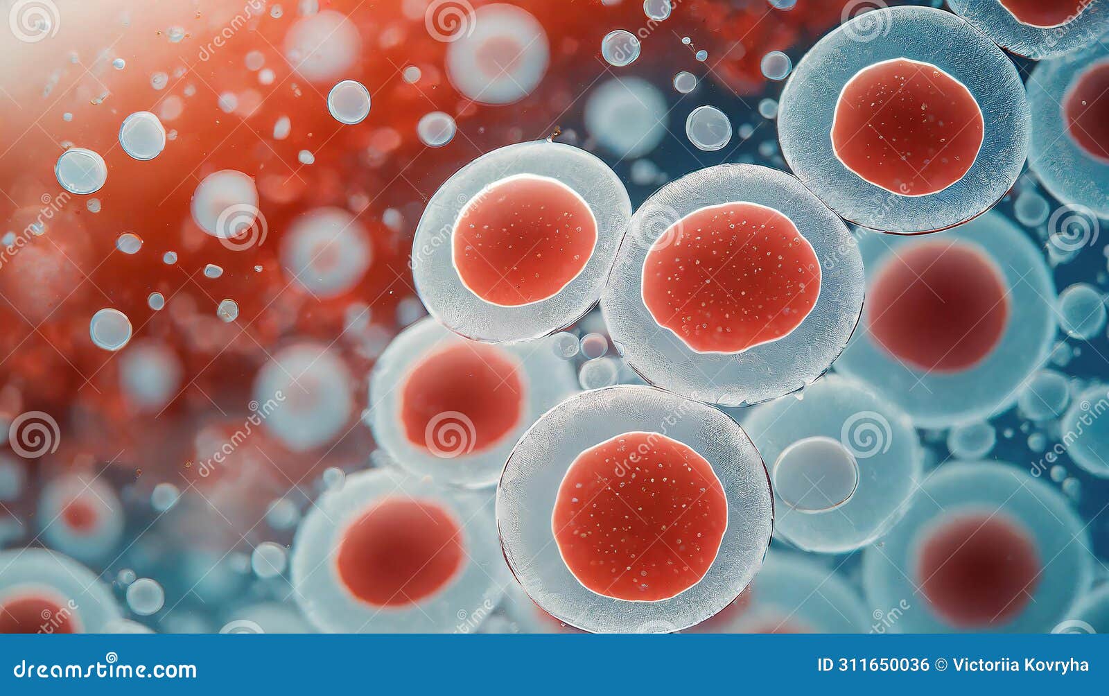 Close-up of Body Cells Under Microscope, Red and Blue Colors ...