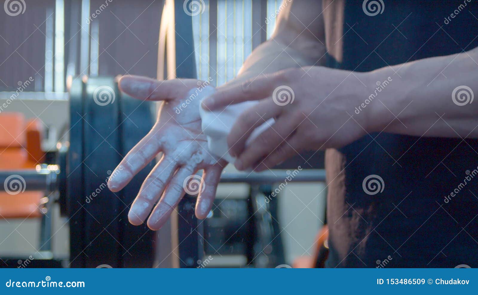 Bodybuilder Chalking the Hands Stock Video - Video of hands, muscle ...