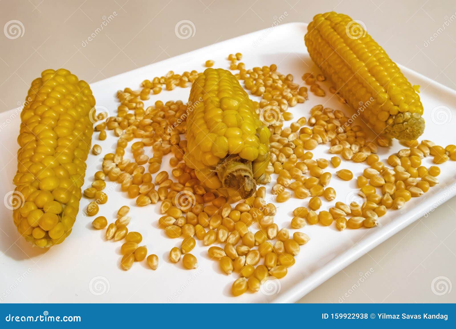 Boiled Corn and Corn Kernels in Plate. Stock Photo - Image of farm ...
