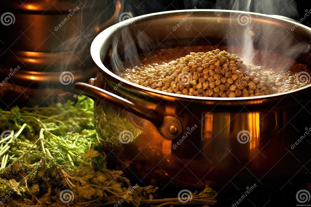 Close-up of Boiling Kettle with Hops and Barley Stock Photo - Image of ...
