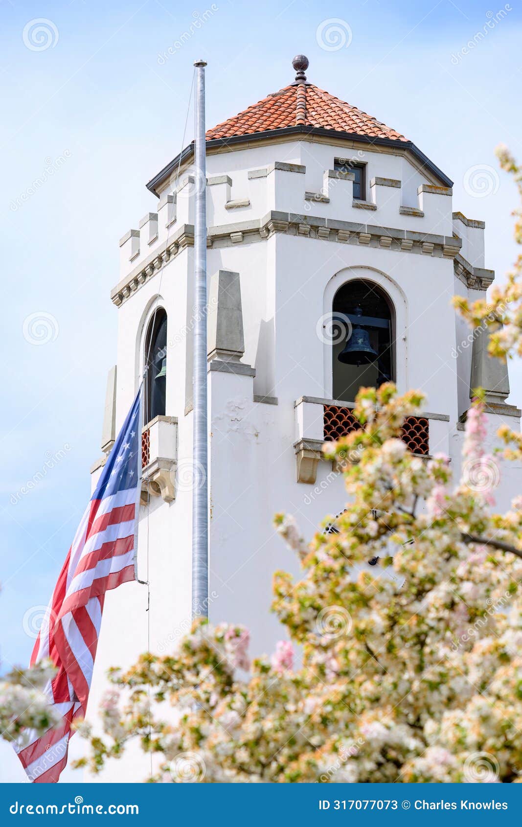 Close Up of Boise Depot with Spring Flowering Tree Stock Image - Image ...