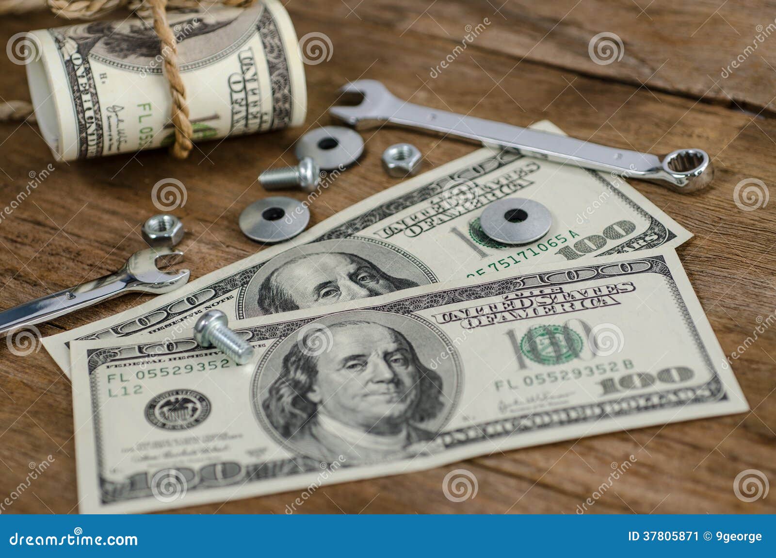 Close Up, Bolts , Nuts and Money Stock Image - Image of bill, graphic ...