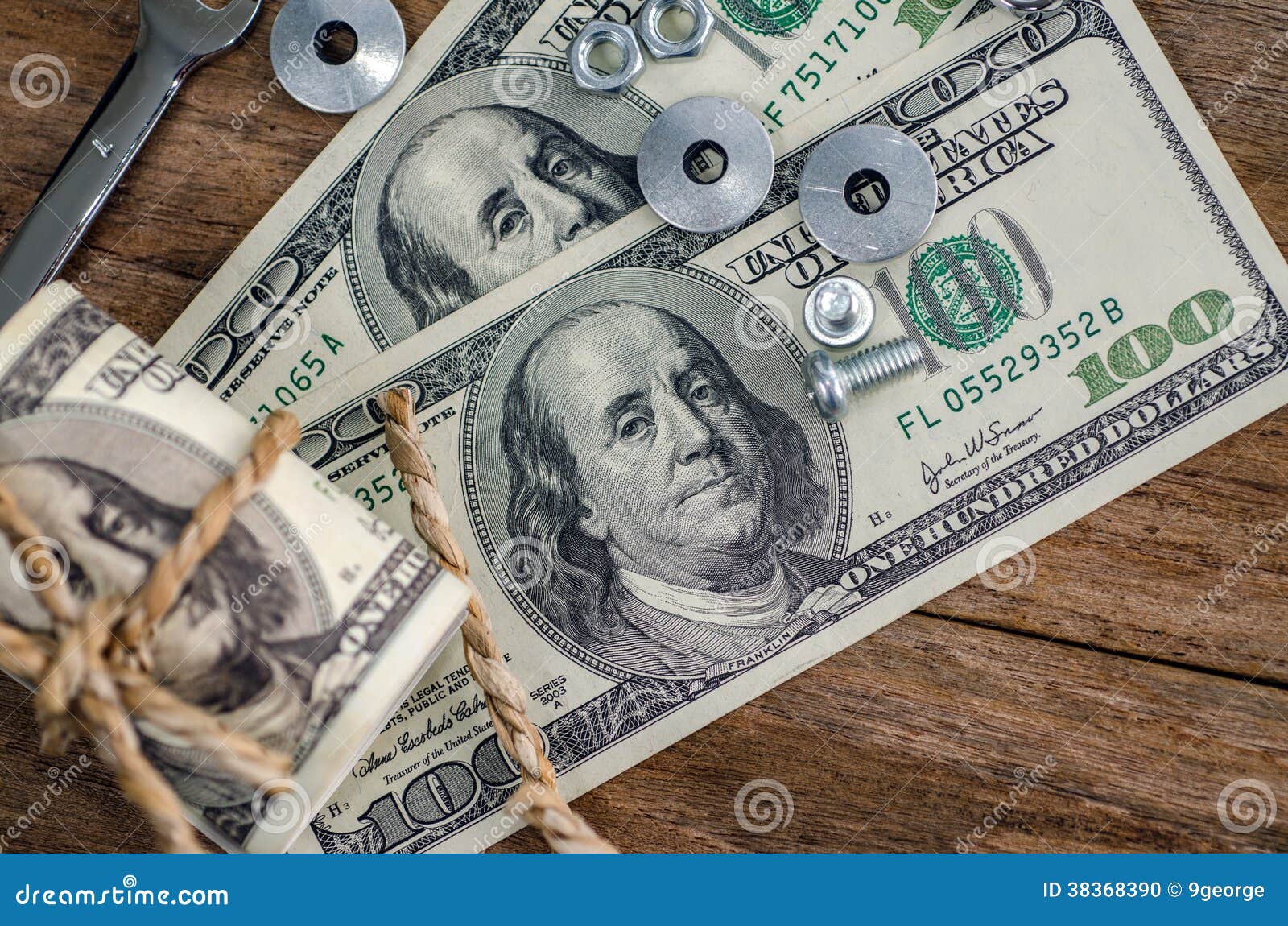 Close Up, Bolts , Nuts and Money Stock Photo - Image of franklin, bolt ...