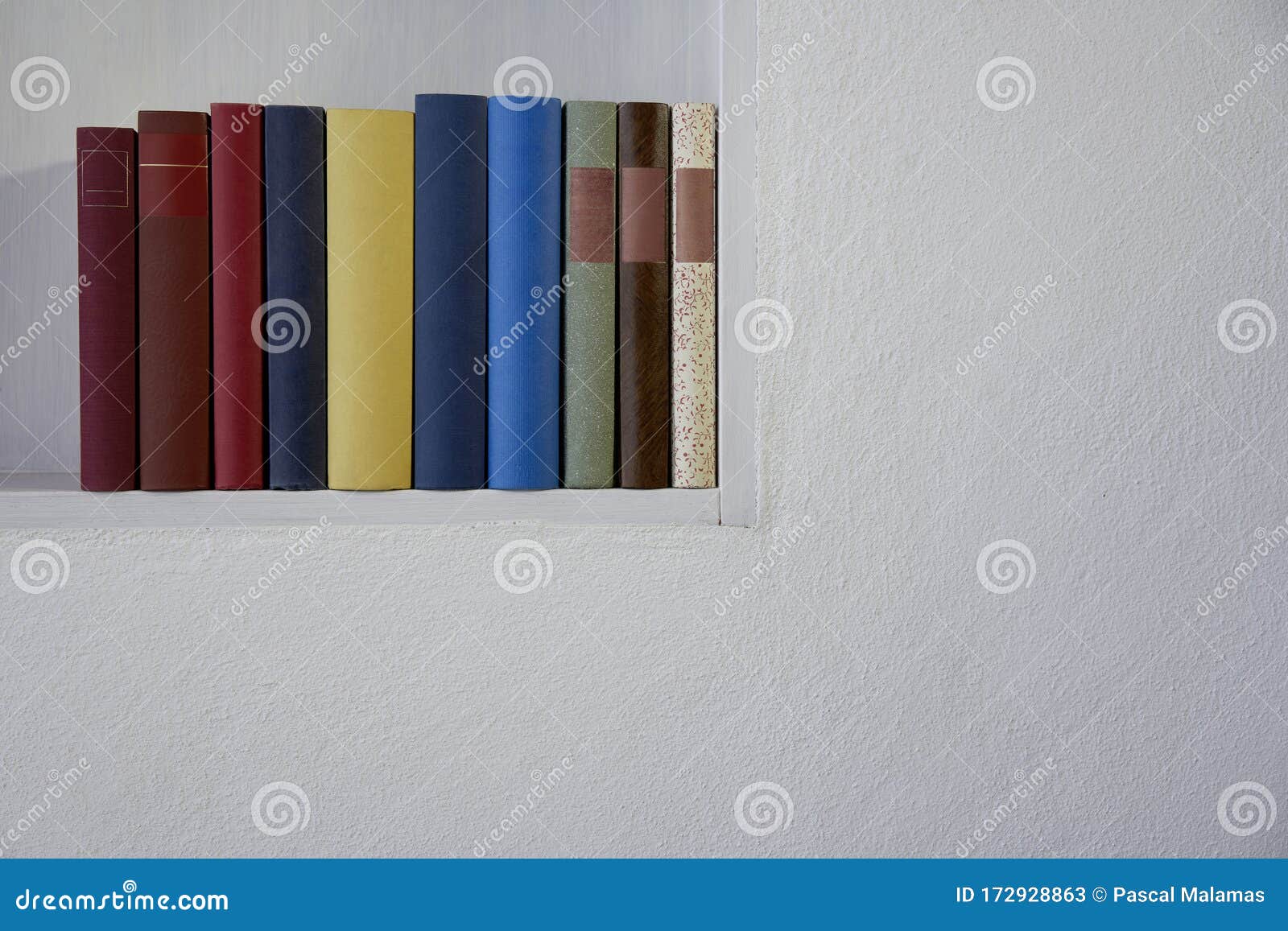 Close Up of Books in Bookshelf in Wall Stock Image - Image of backplate ...