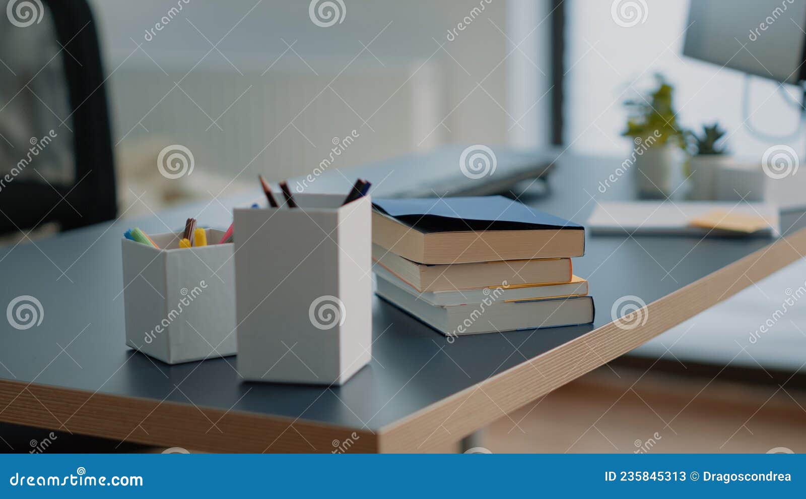 Close Up of Books and Computer with Keyboard on Desk Stock Image ...