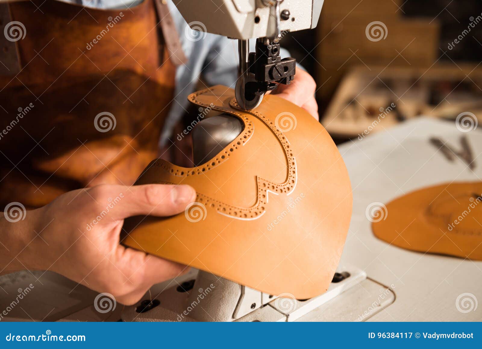 Close Up of a Bootmaker Working with Leather Textile Stock Image ...