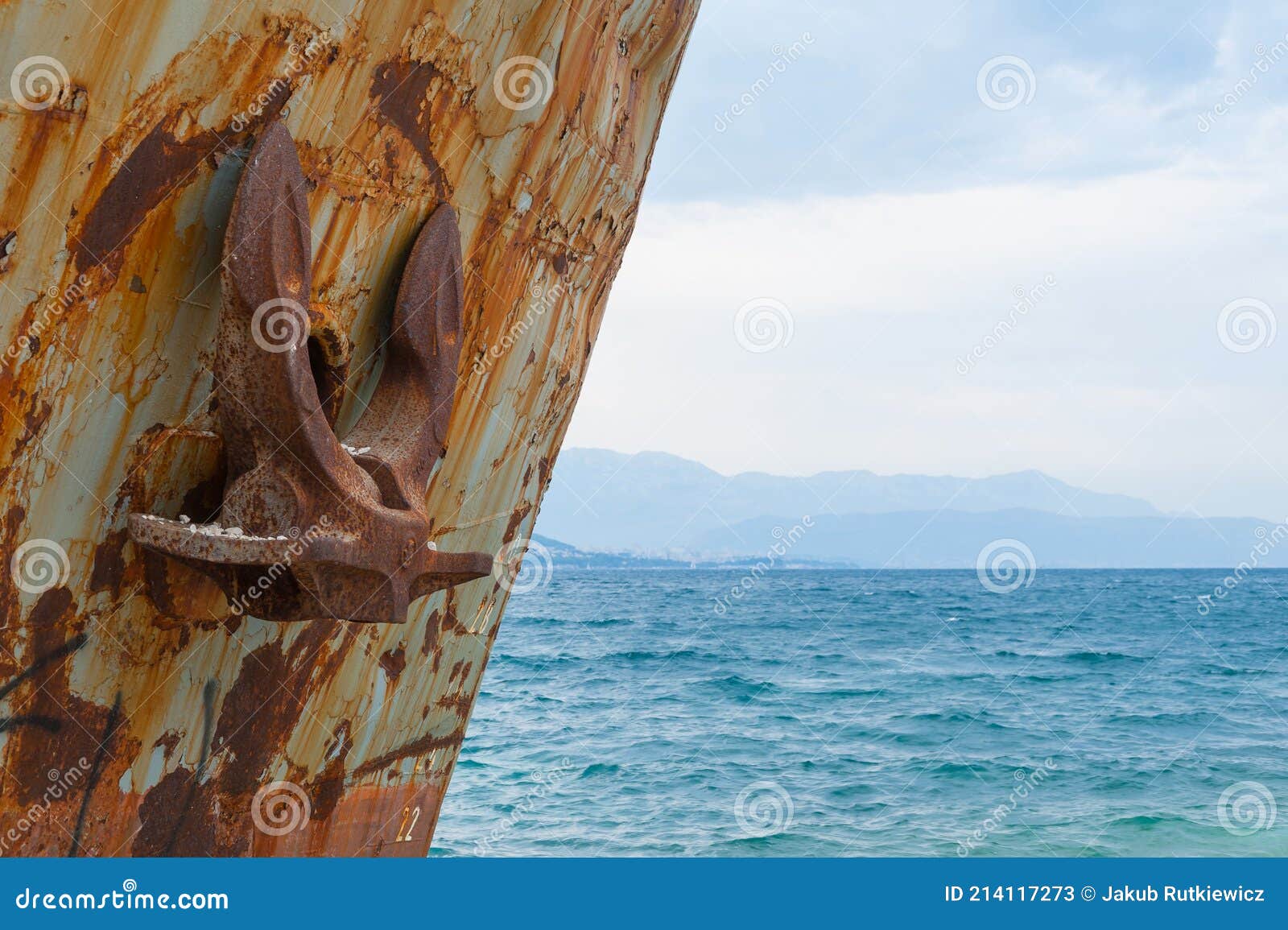 Close-up at the Bow with Anchor of Corroded and Abandoned Shipwreck ...