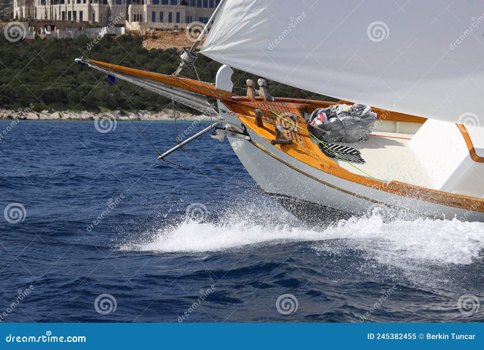 Close Up on the Bow of a Sailboat Breaking through a Wave Stock Image ...