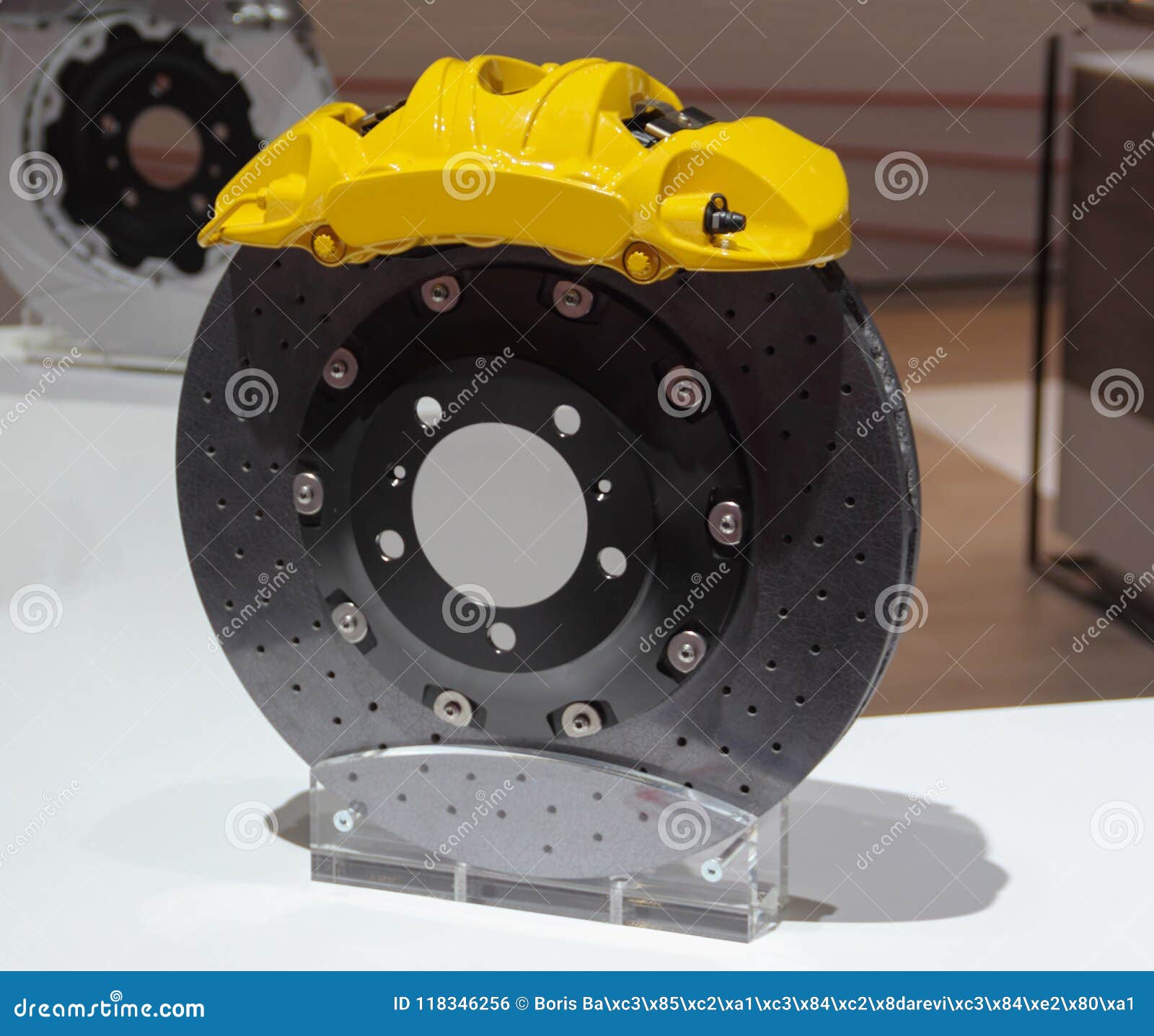 The Close Up of Brake System with Yellow Caliper Cover Editorial Photo ...