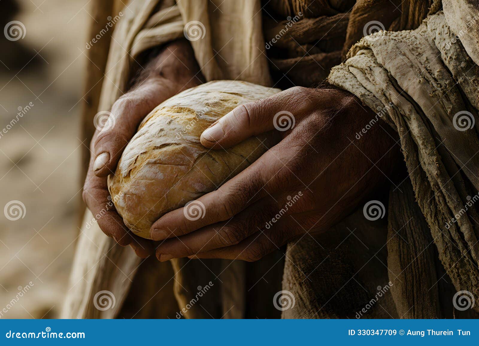 Close Up of a Bread on Jesus Hand, a Concept of Jesus Feeding ...