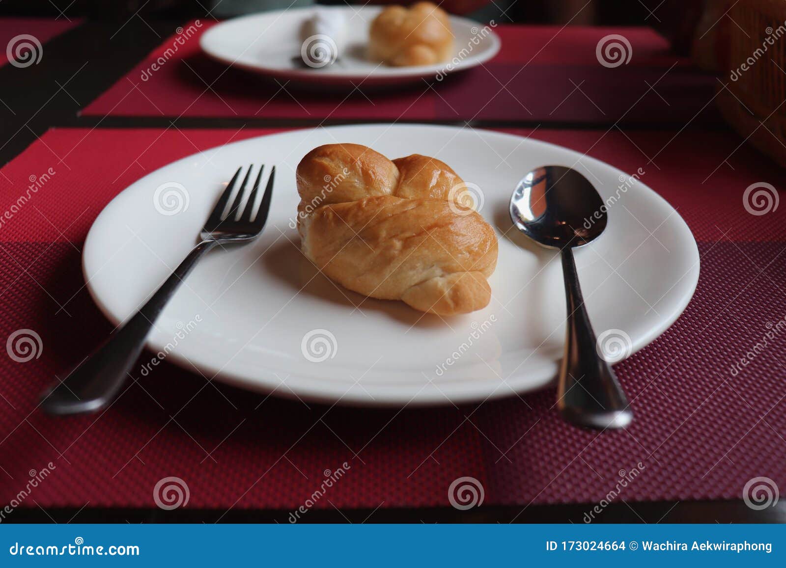 Close-up Bread Loaf in White Plate on Table Stock Photo - Image of ...