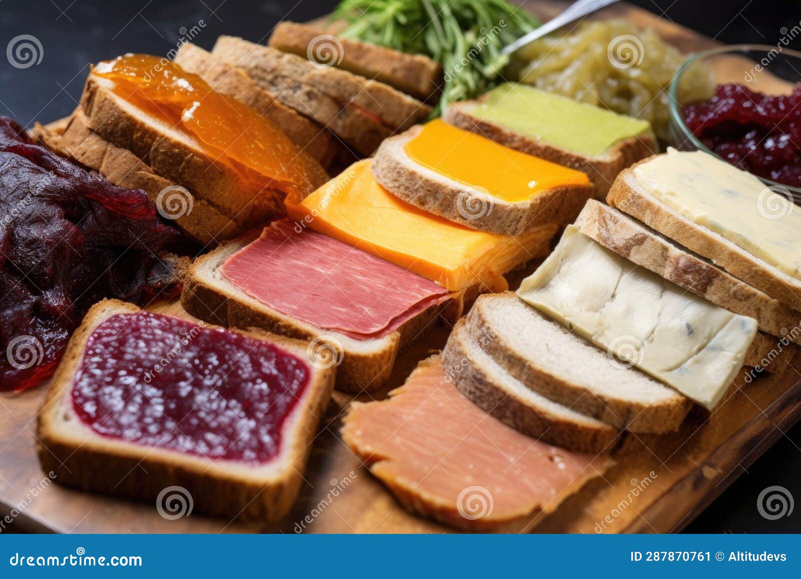 Close-up of Bread Slices with Various Spreads Stock Image - Image of ...