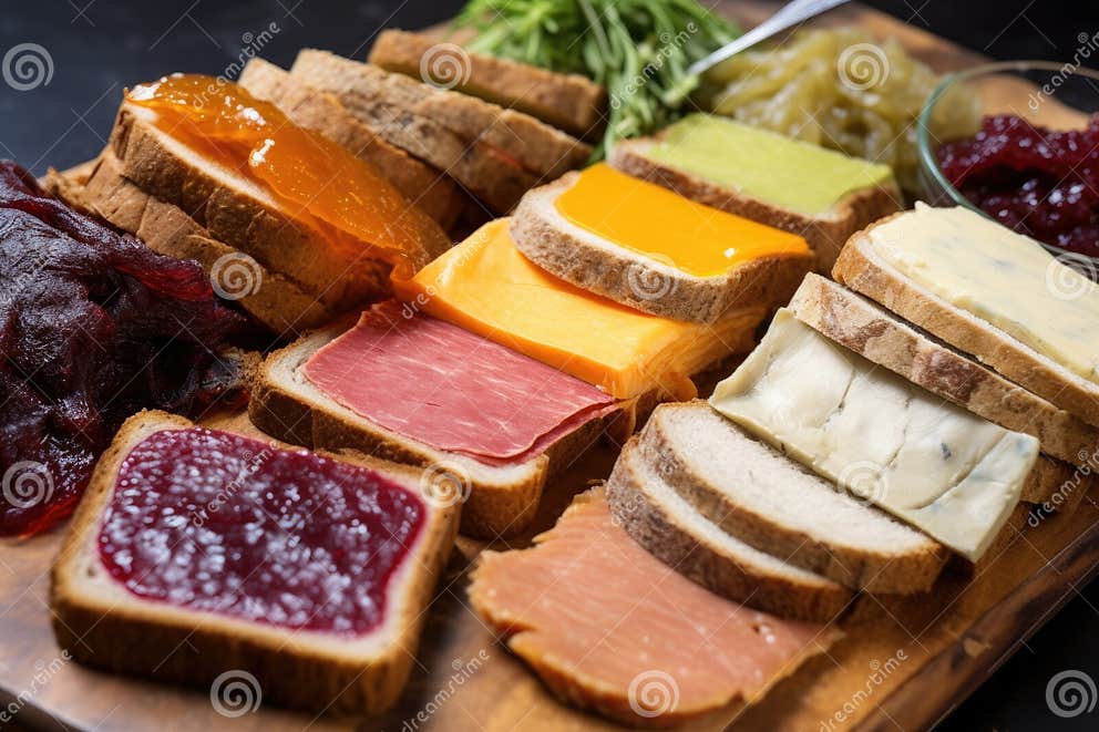 Close-up of Bread Slices with Various Spreads Stock Image - Image of ...