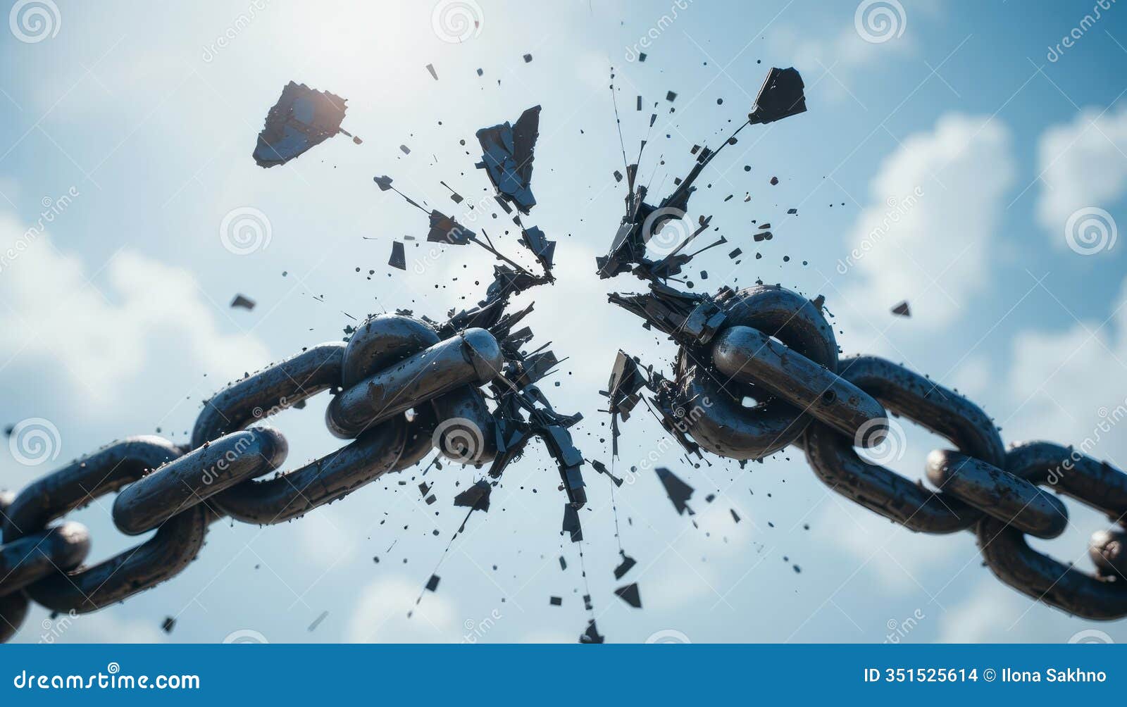 Close-up of Breaking Steel Chain with Dramatic Motion and Debris Flying ...