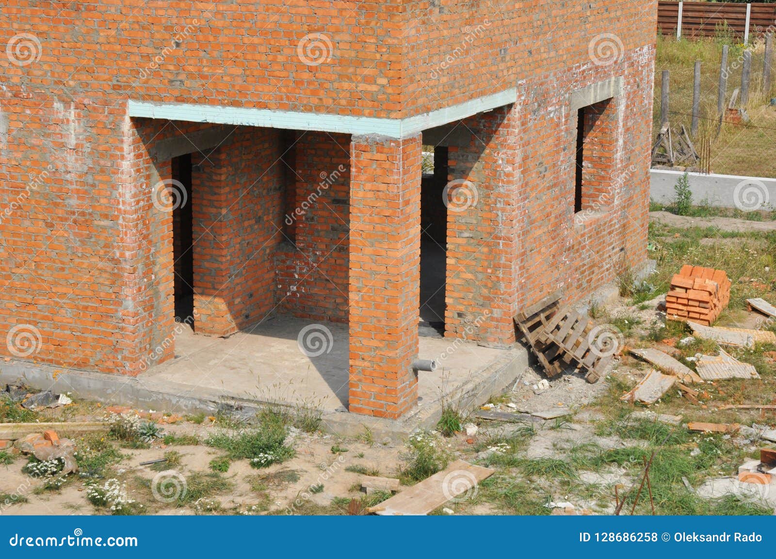 Close Up on Brick House Construction Site with Thermal Bridging and ...