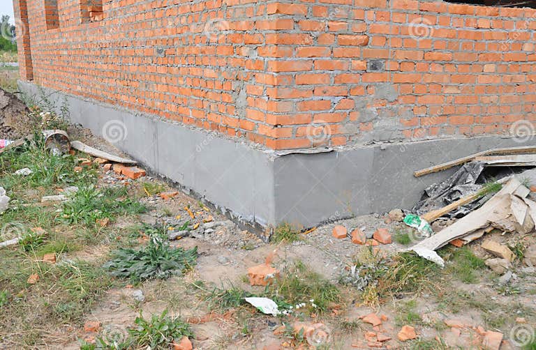 Close Up on Brick House Wall Foundation Construction Stock Image ...
