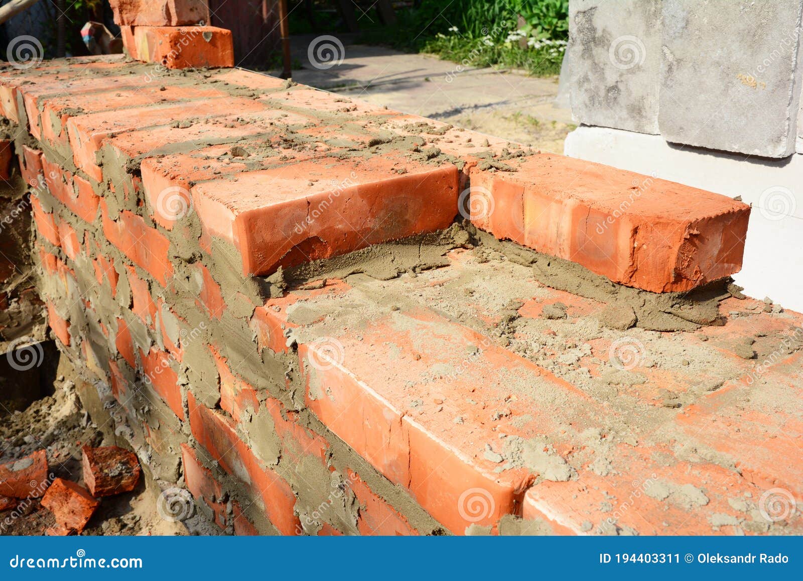 A Close-up on Bricklaying the Foundation, Brickwork during New House ...