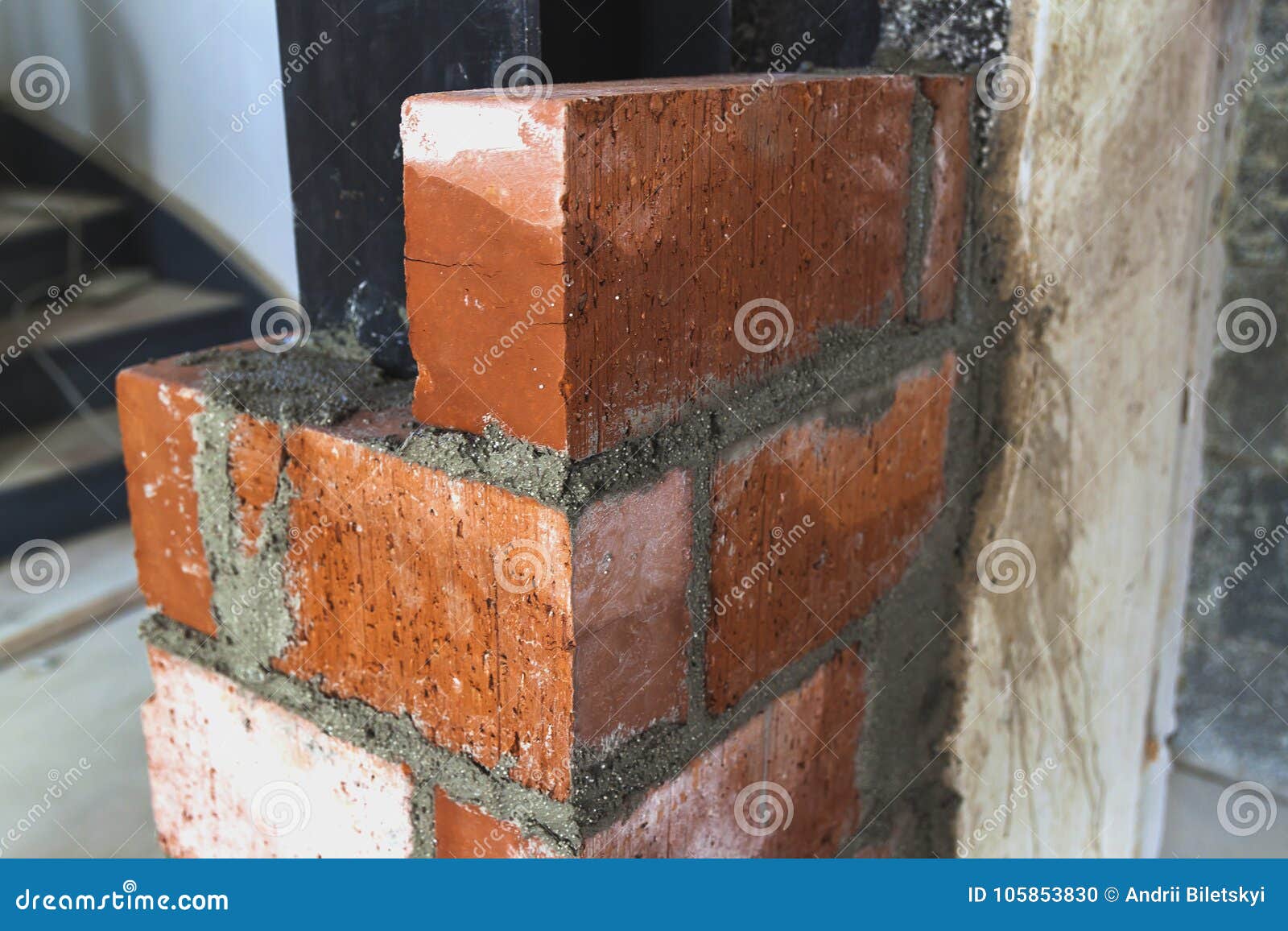 Close Up of Bricklaying Industrial Installing Bricks on Construction ...