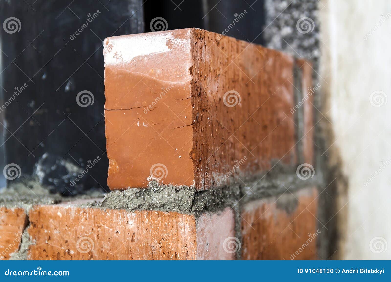 Close Up Of Bricklaying Industrial Installing Bricks On Construction ...