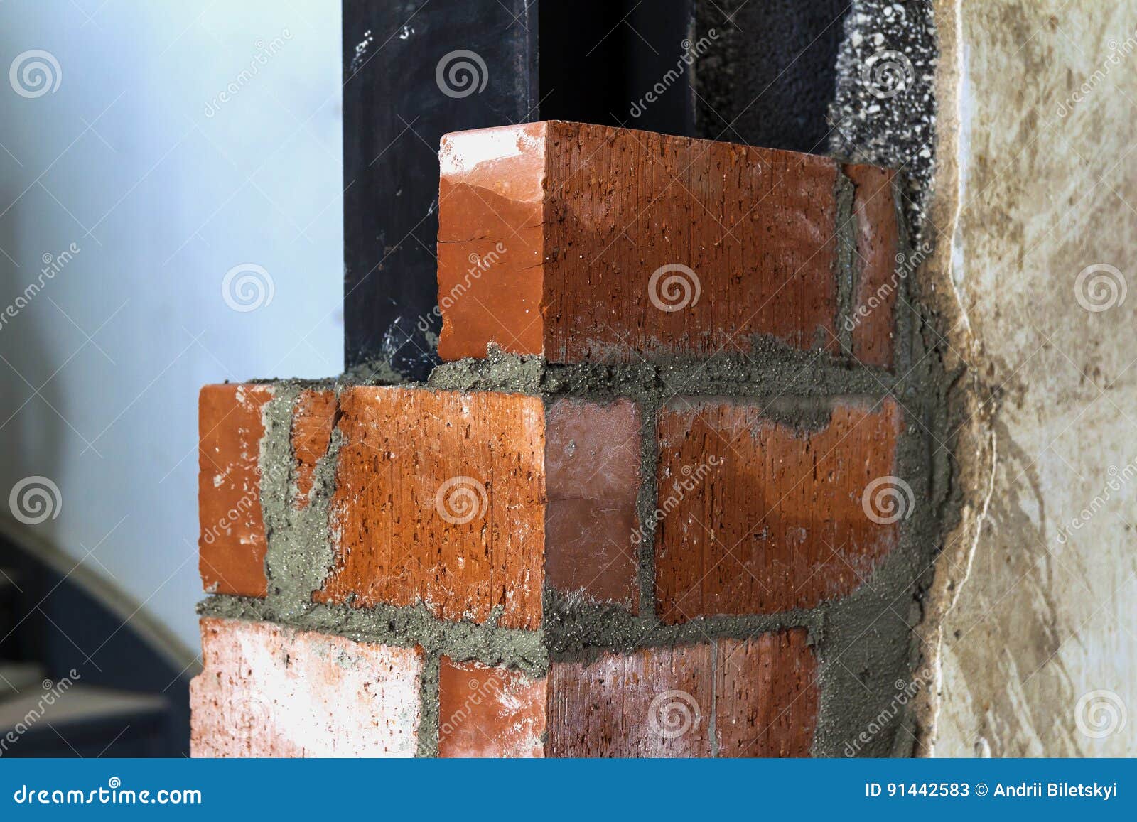 Close Up Of Bricklaying Industrial Installing Bricks On Construction ...