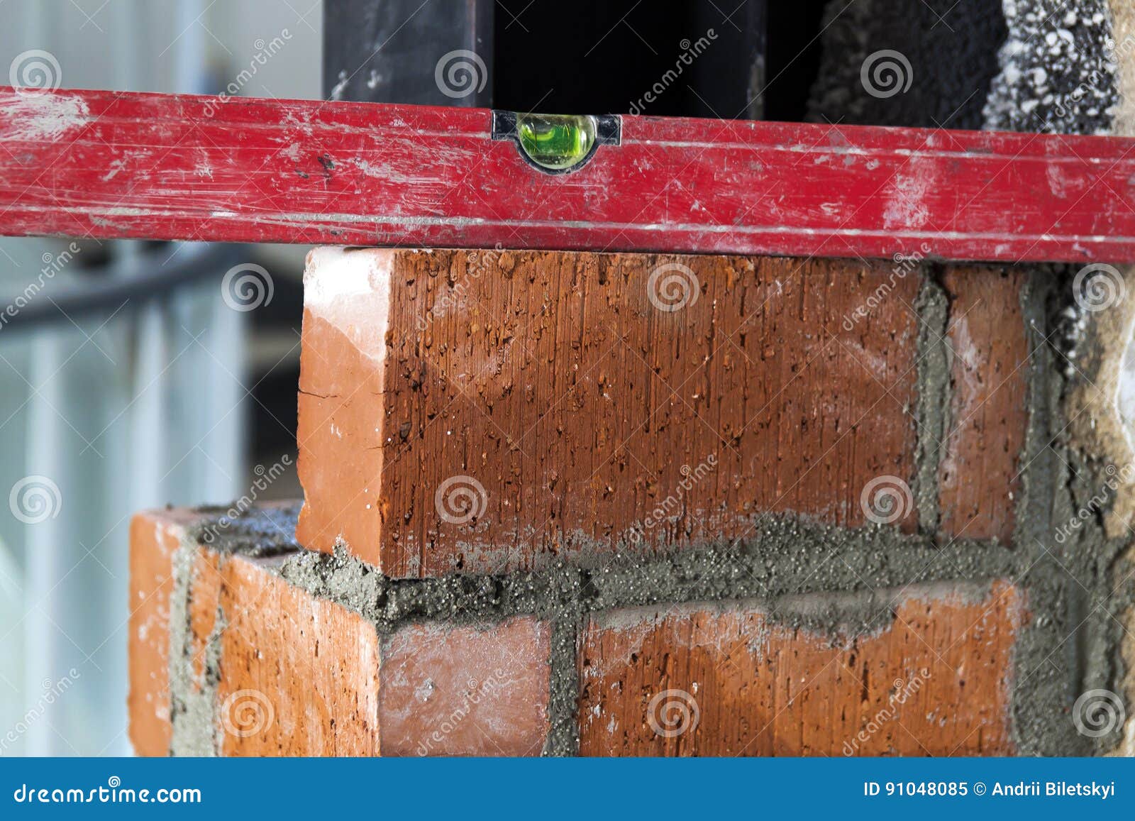 Close Up of Bricklaying Industrial Installing Bricks on Construction ...
