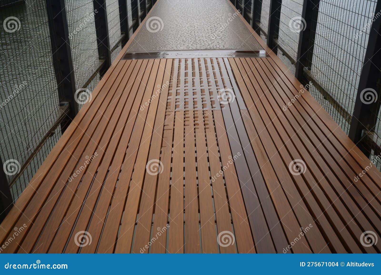 Close-up of Bridge Decking, with the View into the Depths of the River ...