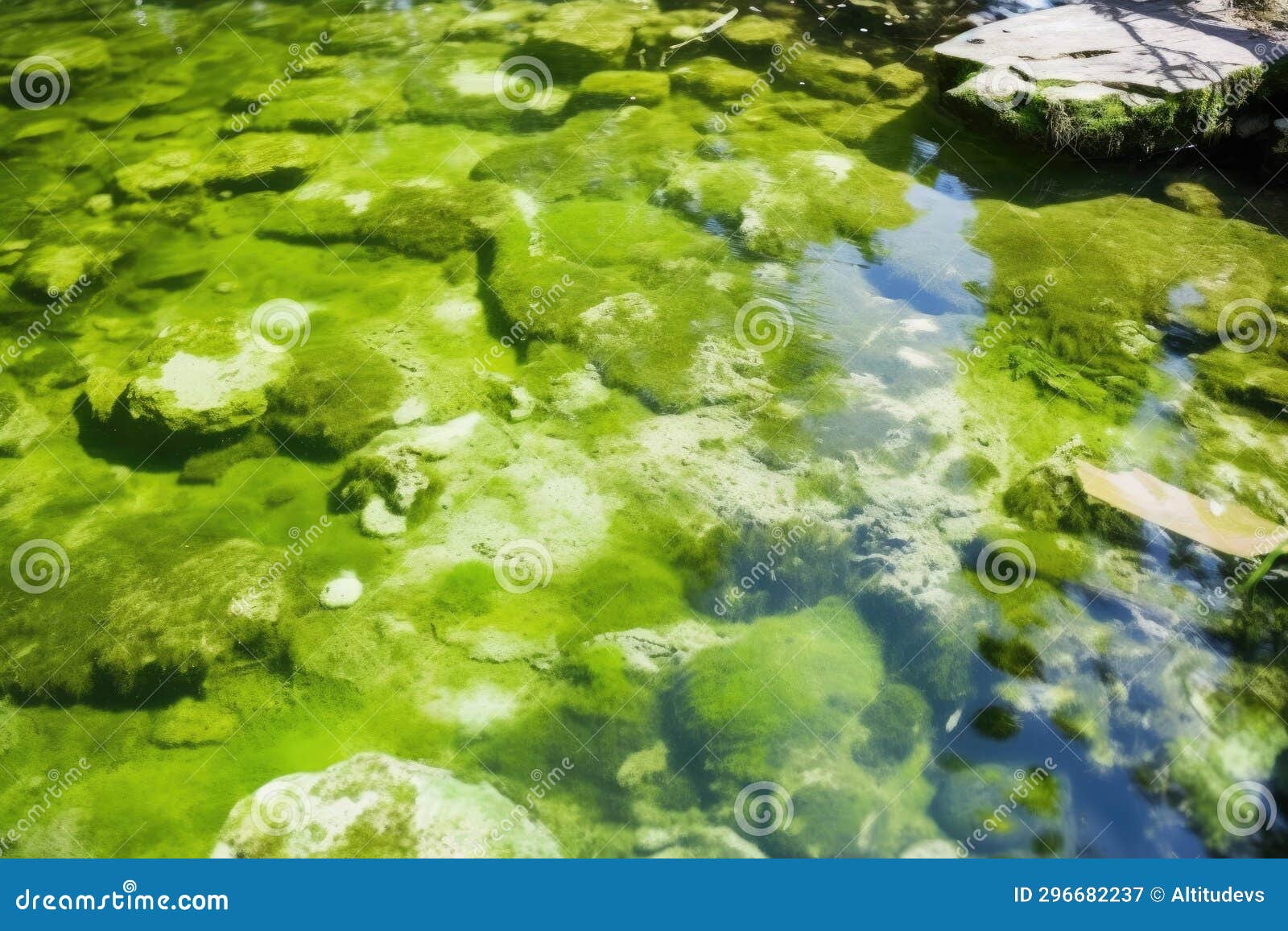 Close-up of Bright Algae Growing Under River Water Stock Image - Image ...