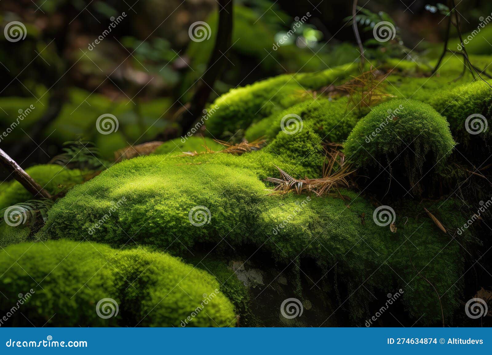 Close-up of Bright Green Moss, Set Against a Backdrop of Rich Greenery ...