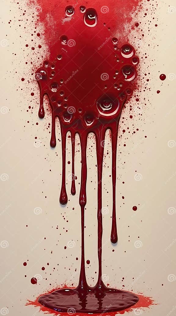 Vivid Red Liquid Dripping and Splashing on White Background Stock ...