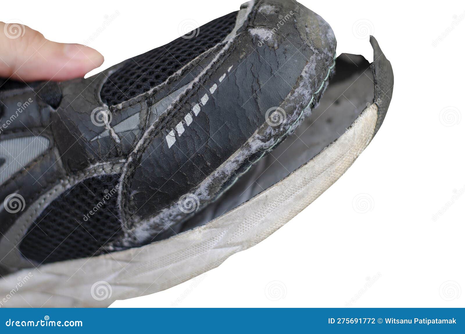 Close Up of Broken Black Shoes on White Background with Clipping Path ...